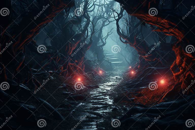 Mysterious Haunted Forest Path a Mysterious Path Stock Illustration ...