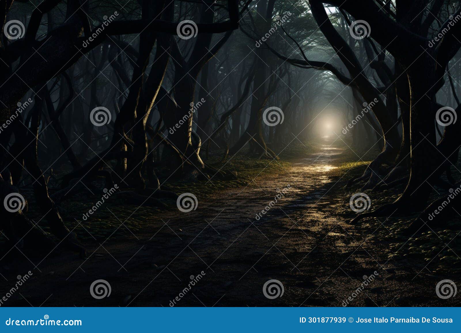 Mysterious Haunted Forest Path Shadows Shadows Stock Illustration ...
