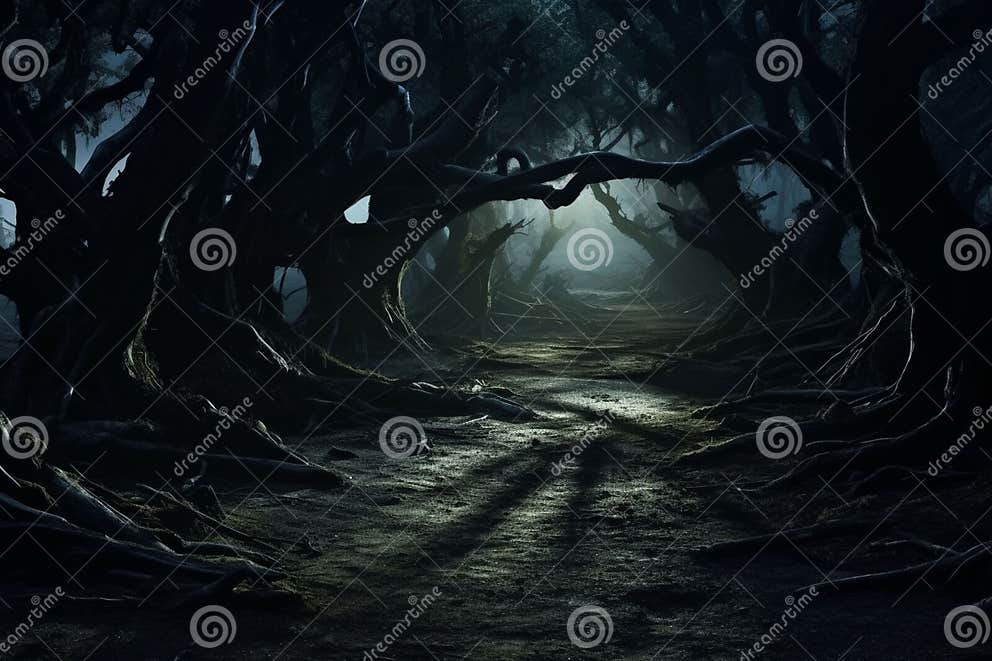 Mysterious Haunted Forest Path Shadows Shadows Stock Illustration ...