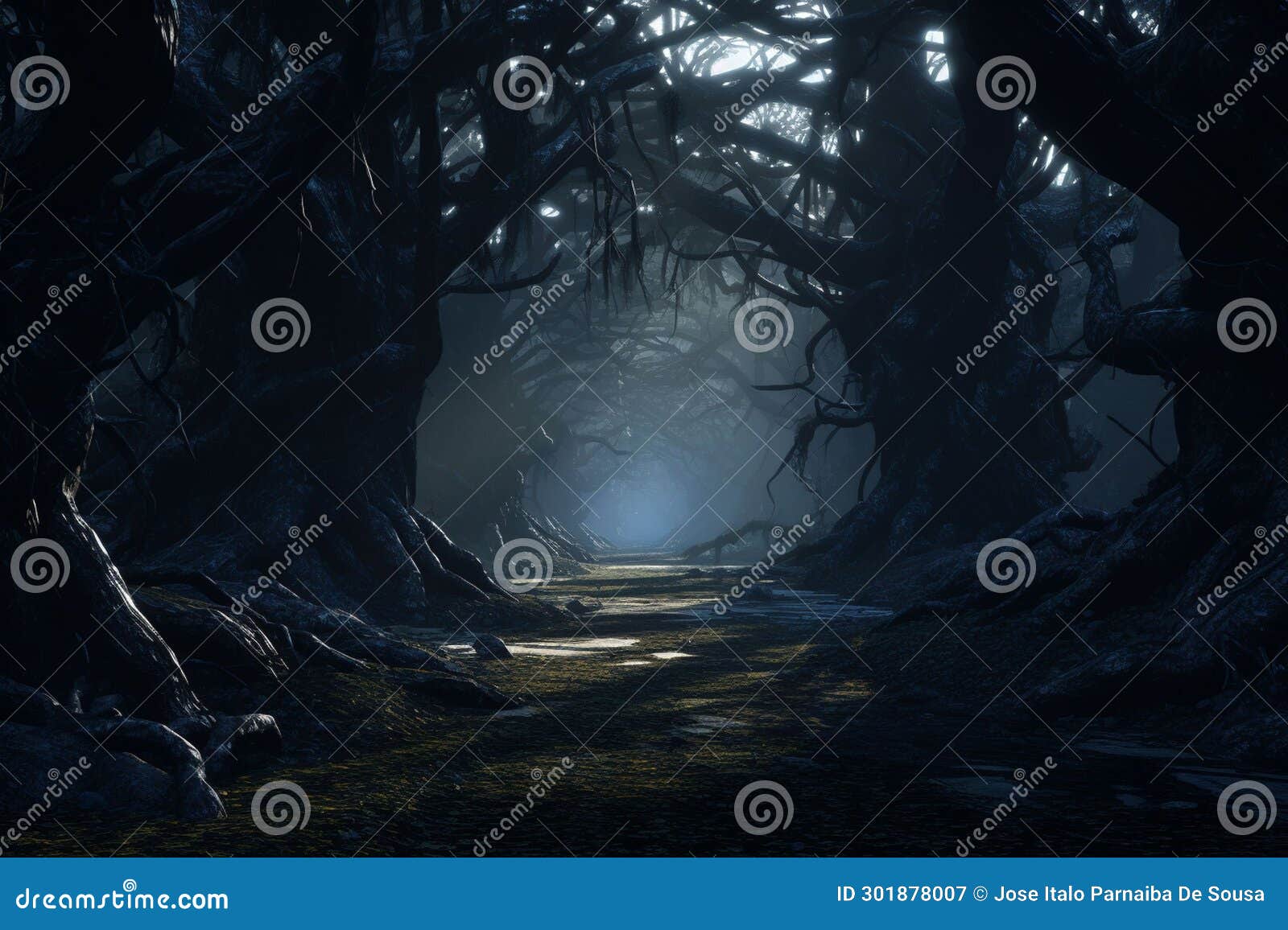 Mysterious Haunted Forest Path Shadows Shadows Stock Illustration ...