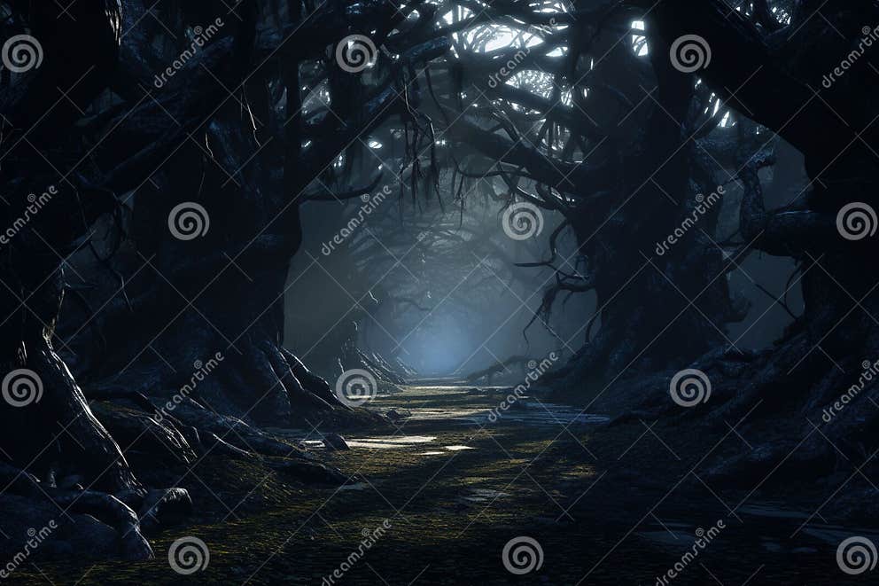 Mysterious Haunted Forest Path Shadows Shadows Stock Illustration ...