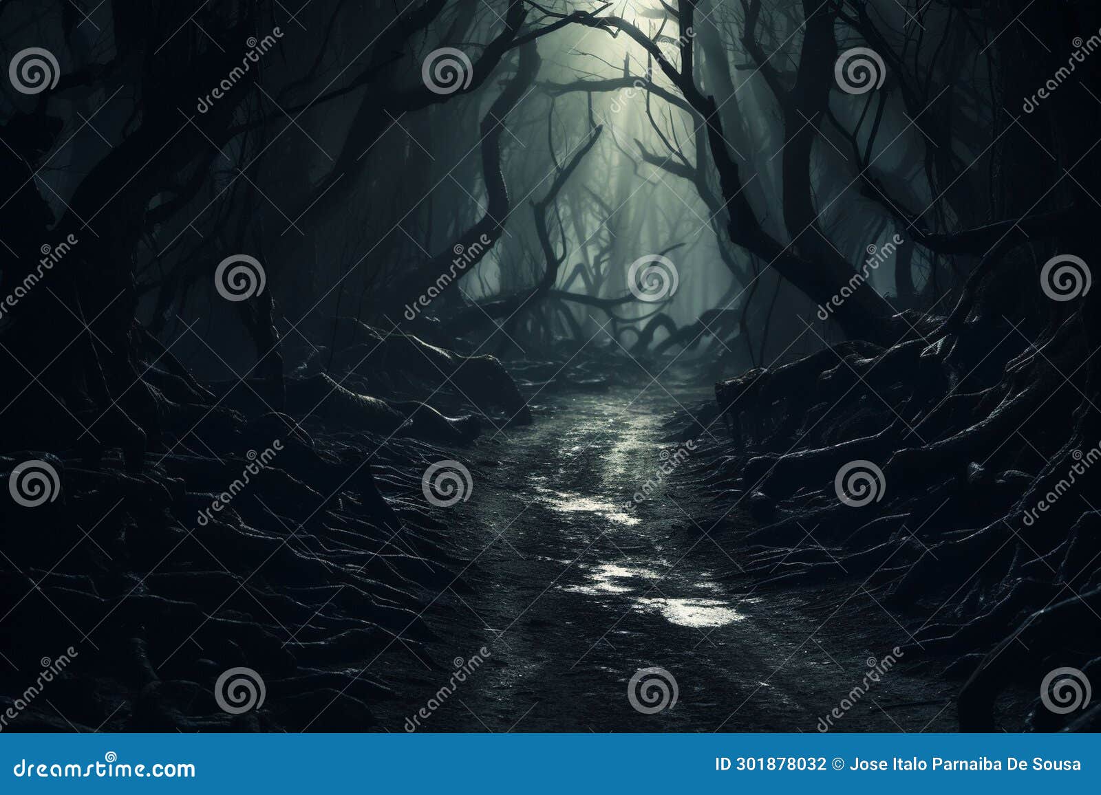 Mysterious Haunted Forest Path Shadows Shadows Stock Illustration ...