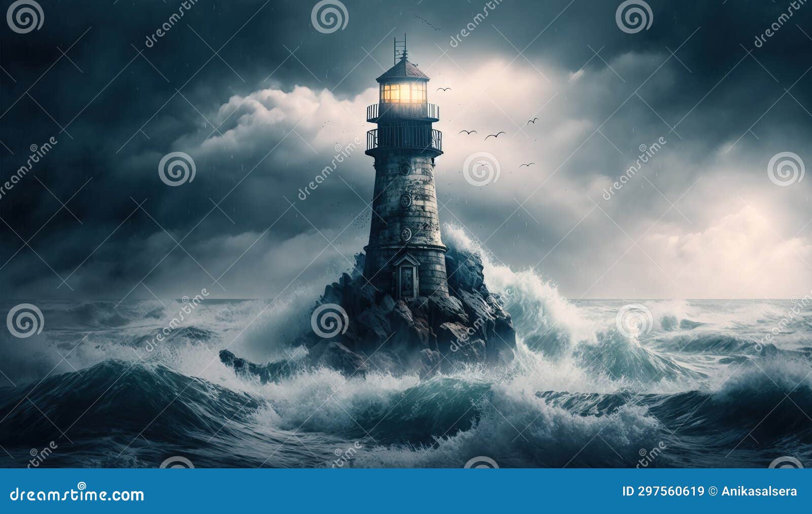 Mysterious Haunted Lighthouse in a Stormy Ocean on a Tiny Island ...