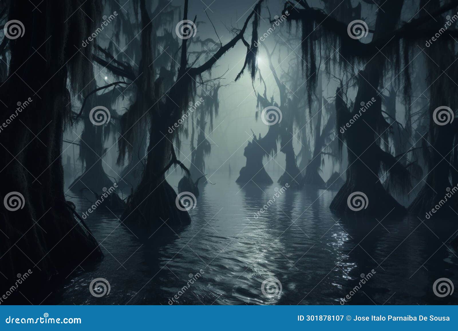 Mysterious Haunted Swamp Shadows Shadows Cast in Stock Illustration ...
