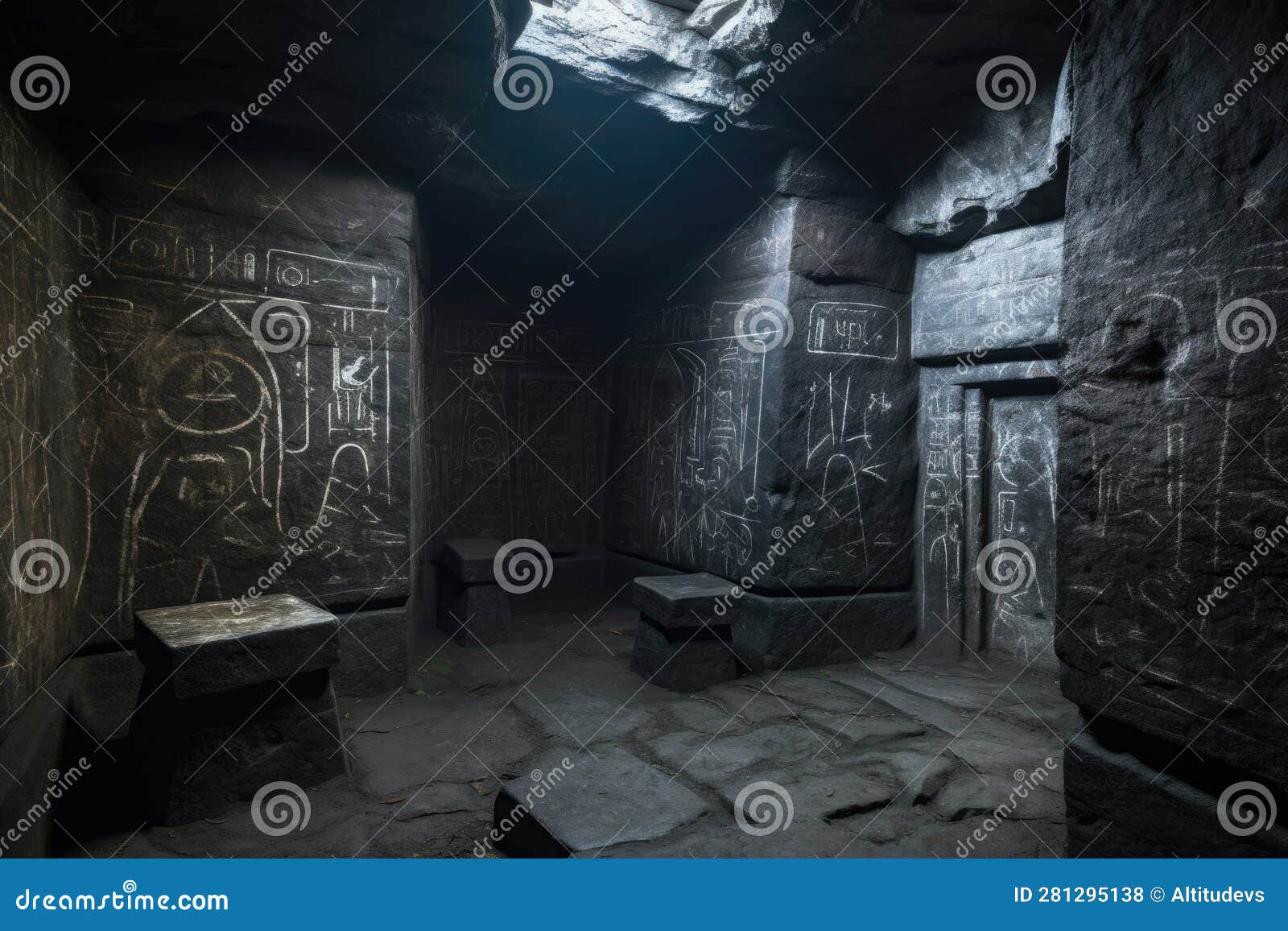 Mysterious Hieroglyphs Etched on Ancient Stone Walls Stock Illustration ...