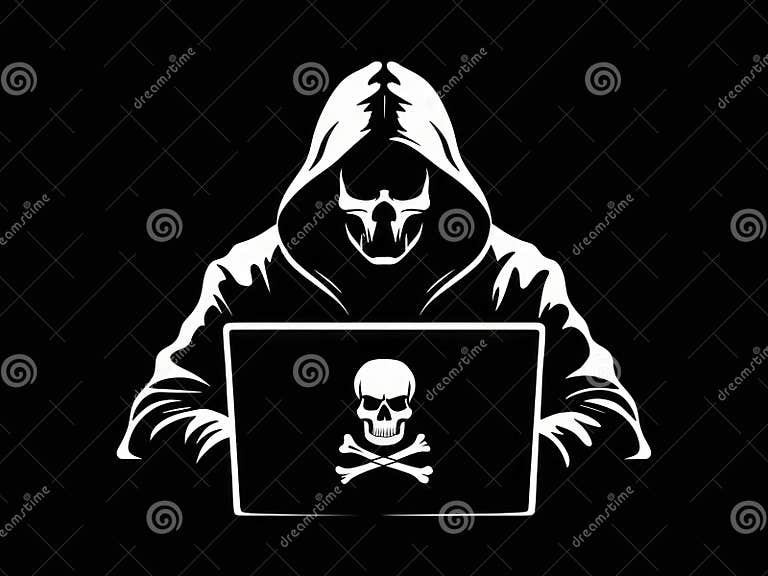 Mysterious Hooded Hacker with Skull Mask Using Laptop in Darkness Stock ... Mysterious Hooded Hacker with Skull Mask Using Laptop in Darkness Stock ...