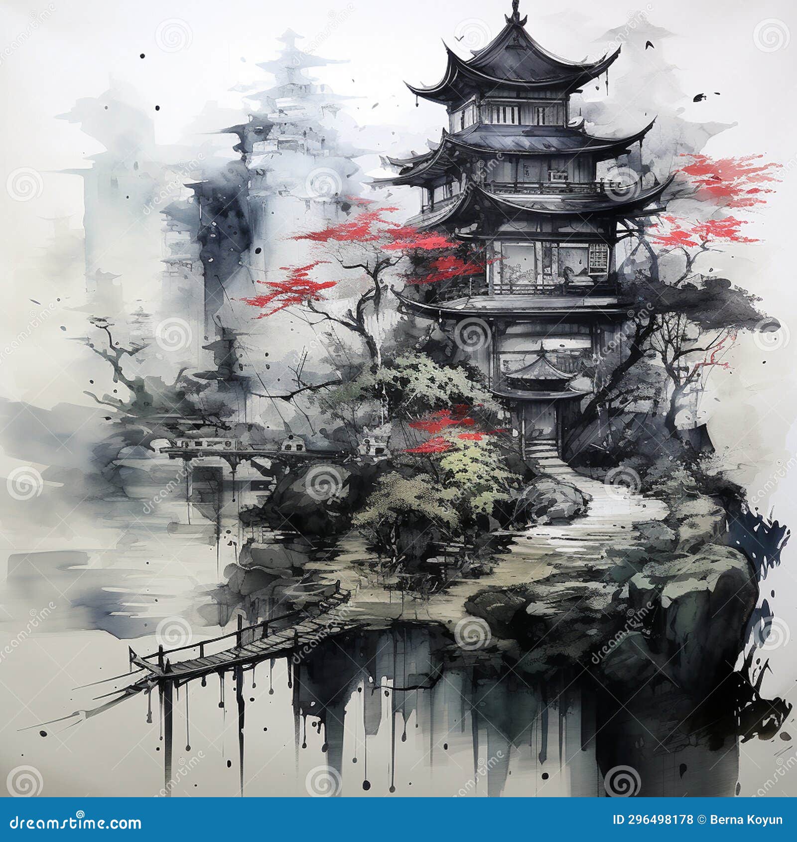 Mysterious Ink Wash Painting Stock Illustration - Illustration of ...