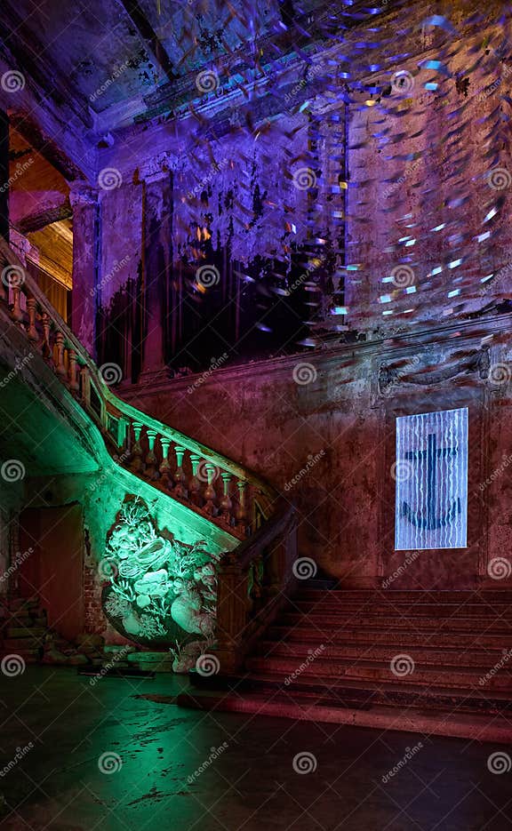 A Mysterious Interior Featuring Vibrant Lighting and an Intriguing ...