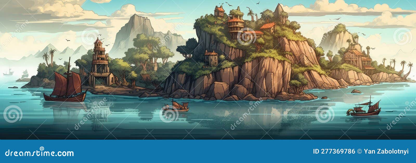 A Mysterious Island with Hidden Treasures Panoramic Background ...