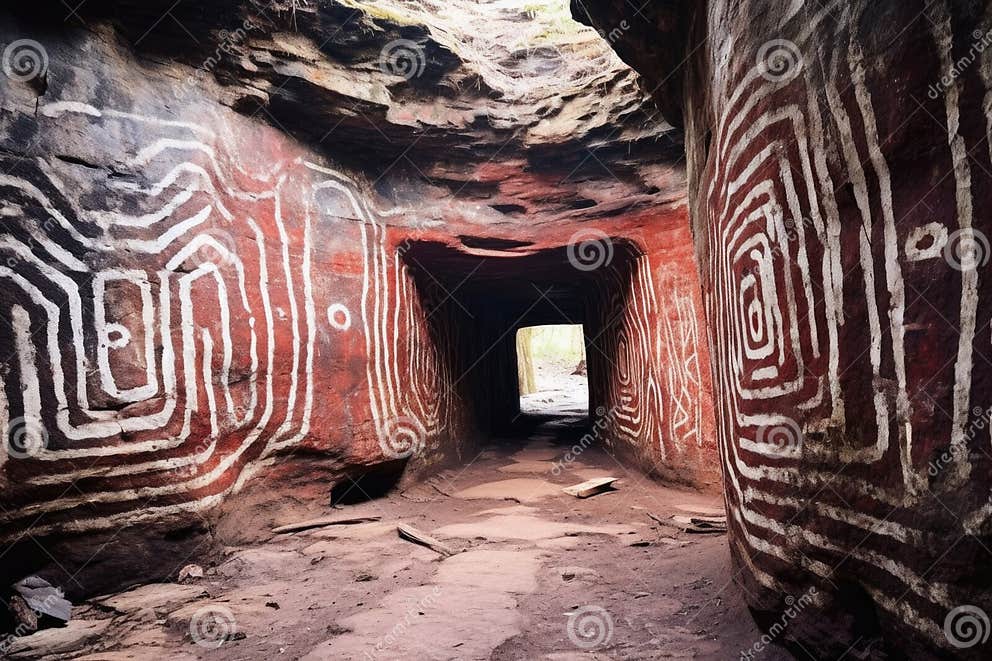 Mysterious Labyrinth Painted on a Cave Wall Stock Illustration ...