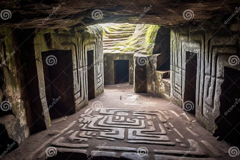 Mysterious Labyrinth Painted on a Cave Wall Stock Image - Image of cave ...