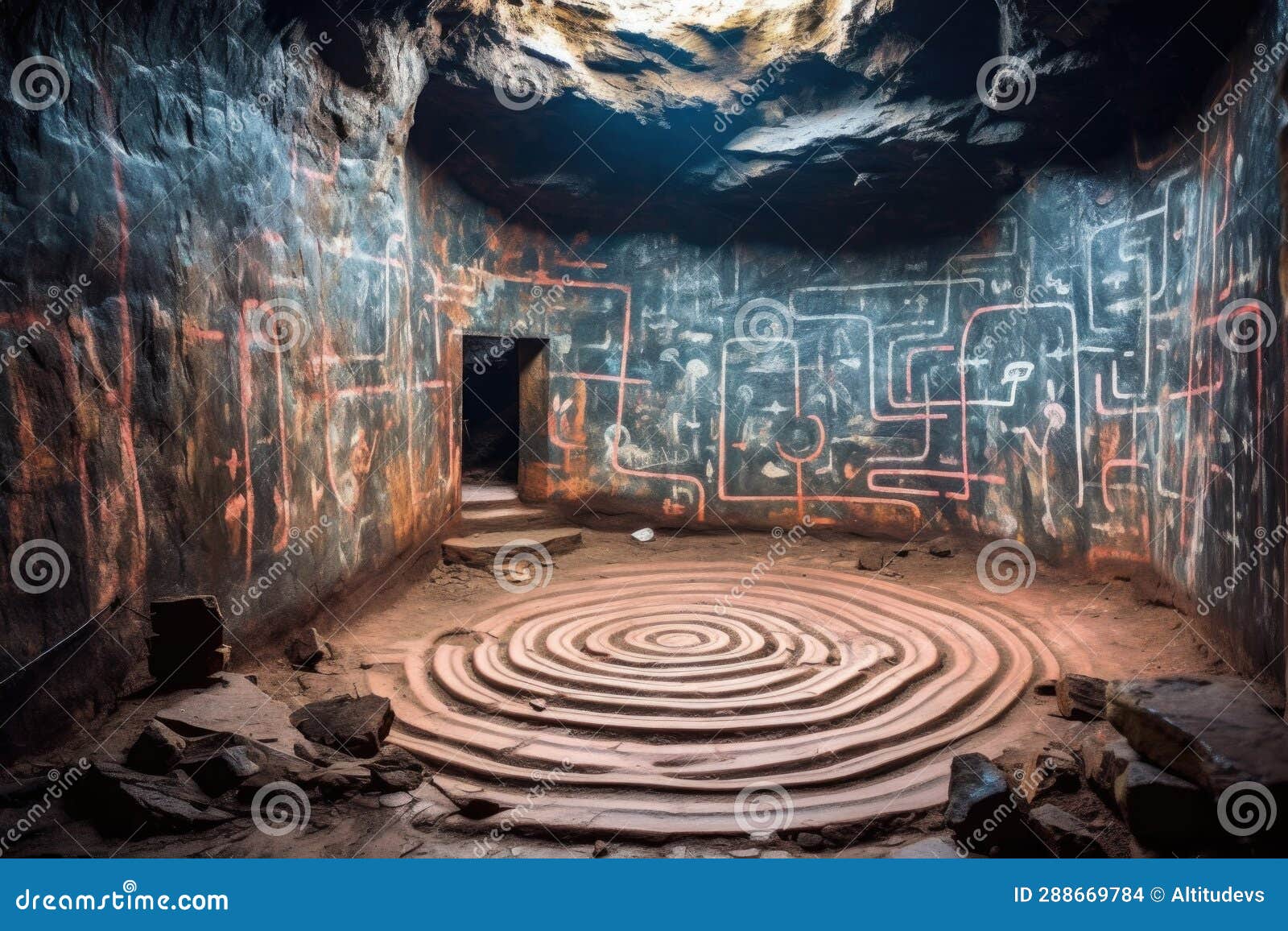 Mysterious Labyrinth Painted on a Cave Wall Stock Photo - Image of ...