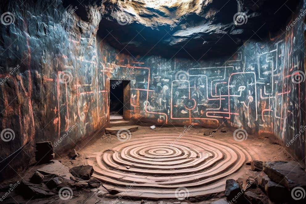 Mysterious Labyrinth Painted on a Cave Wall Stock Photo - Image of ...
