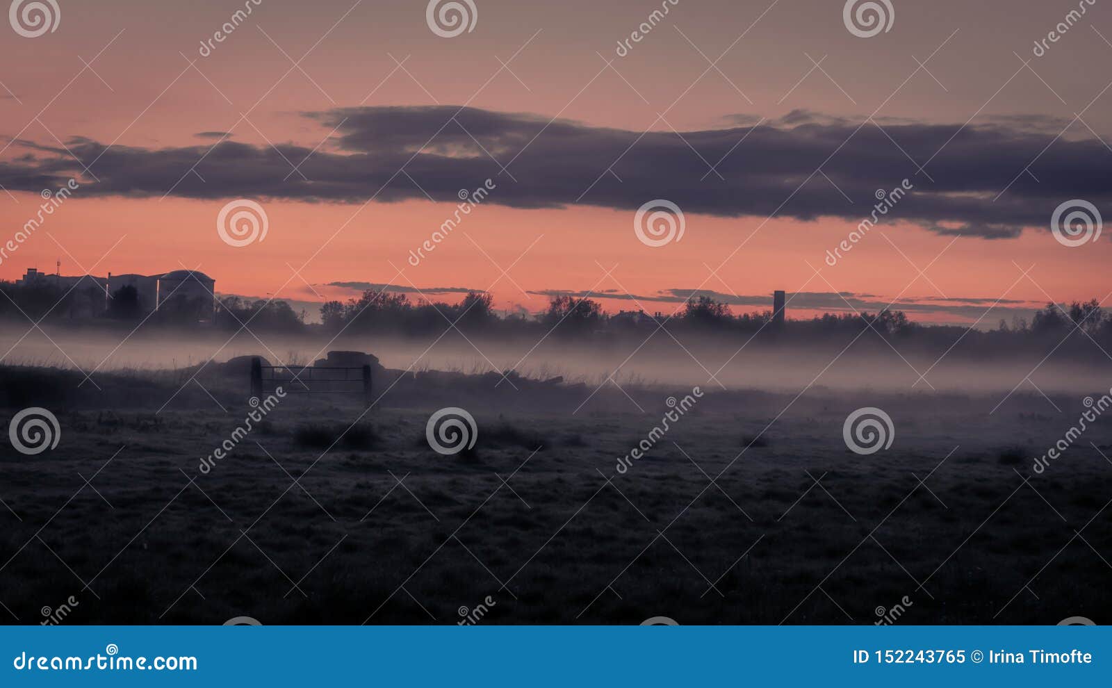 Mysterious Landscape of Mist on Field at Dusk in Spring Stock Image ...
