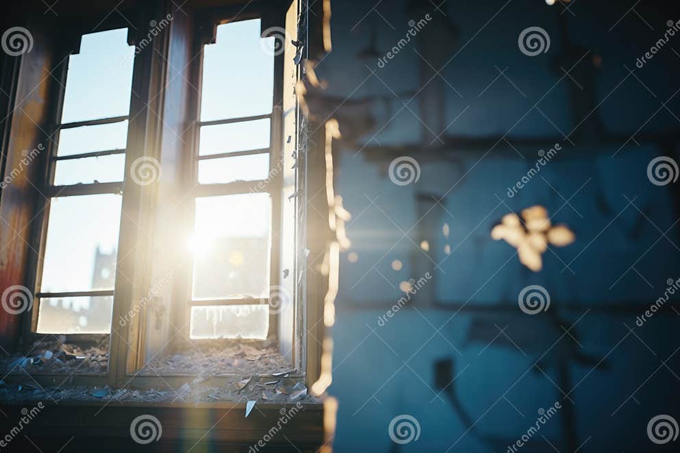 Mysterious Light Glowing from within a Castles Broken Windows Stock ...