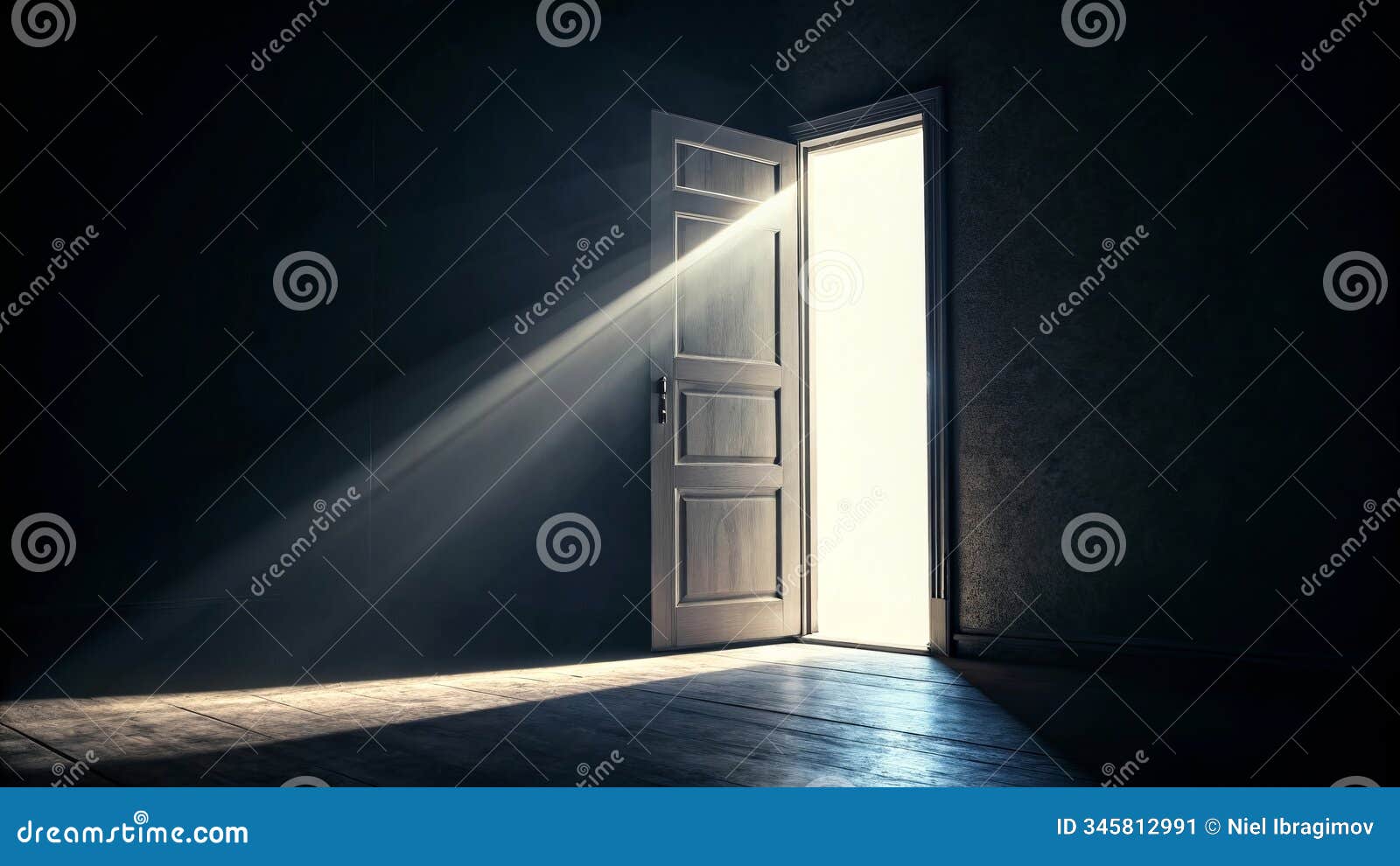 Mysterious Light Rays Streaming through an Open Door in a Dark Room ...