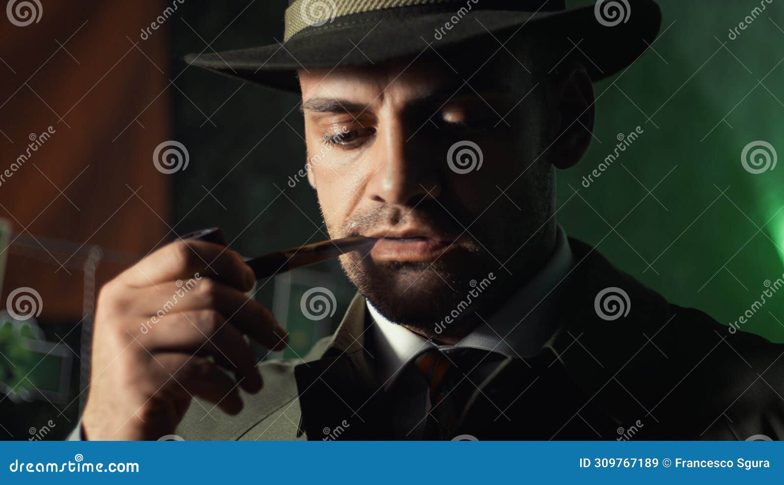 Mysterious Man in Hat Smokes a Pipe Stock Image - Image of ...