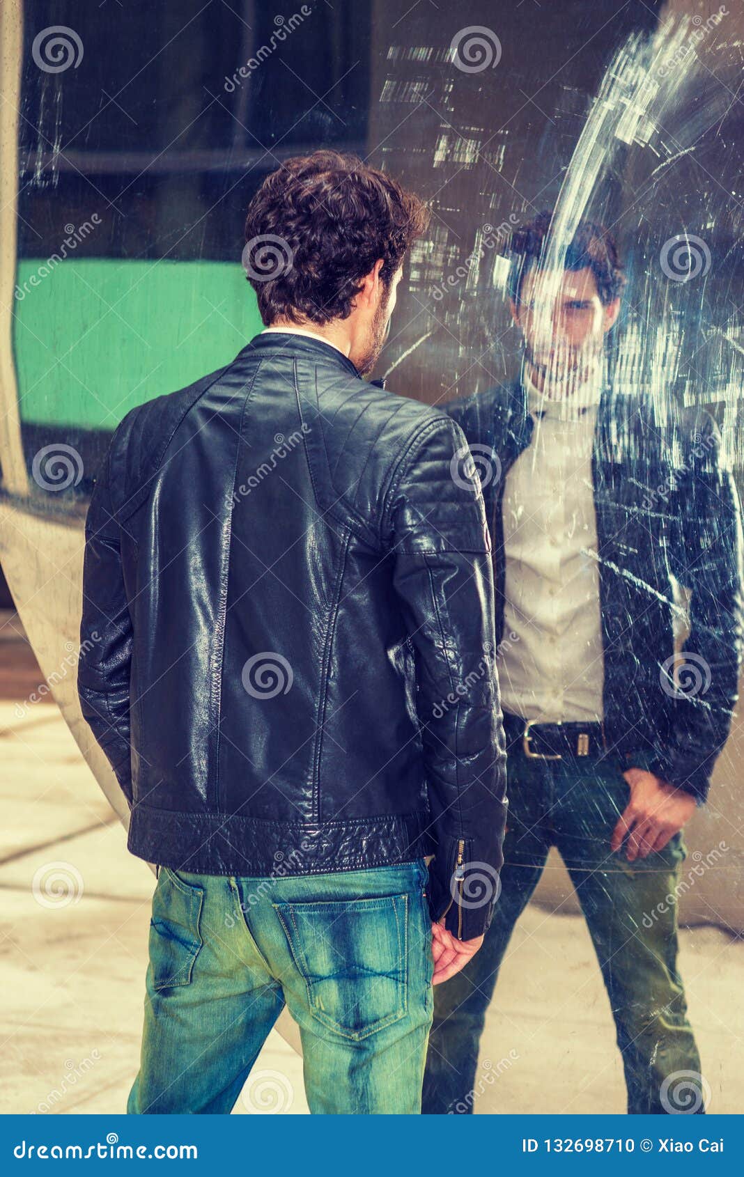 Mysterious Man Looking at Mirror Stock Photo - Image of maturity ...