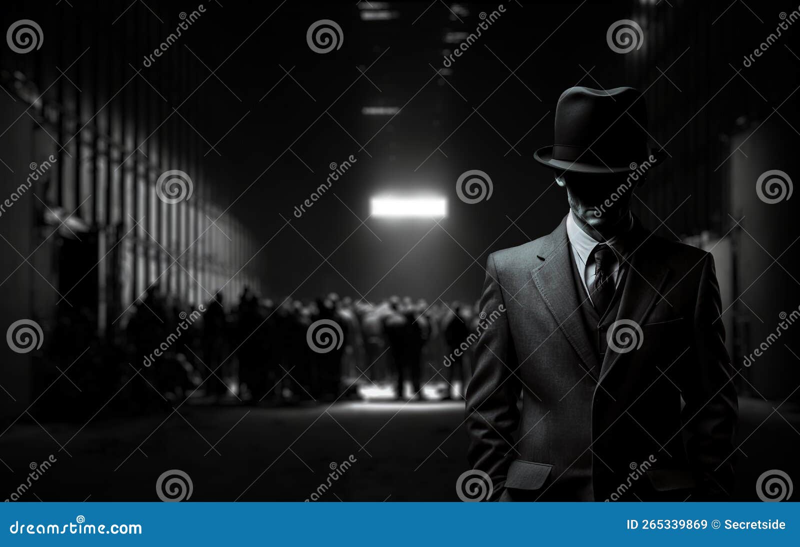 Mysterious Man In Suit In Front Of A Crowd In A Warehouse ...
