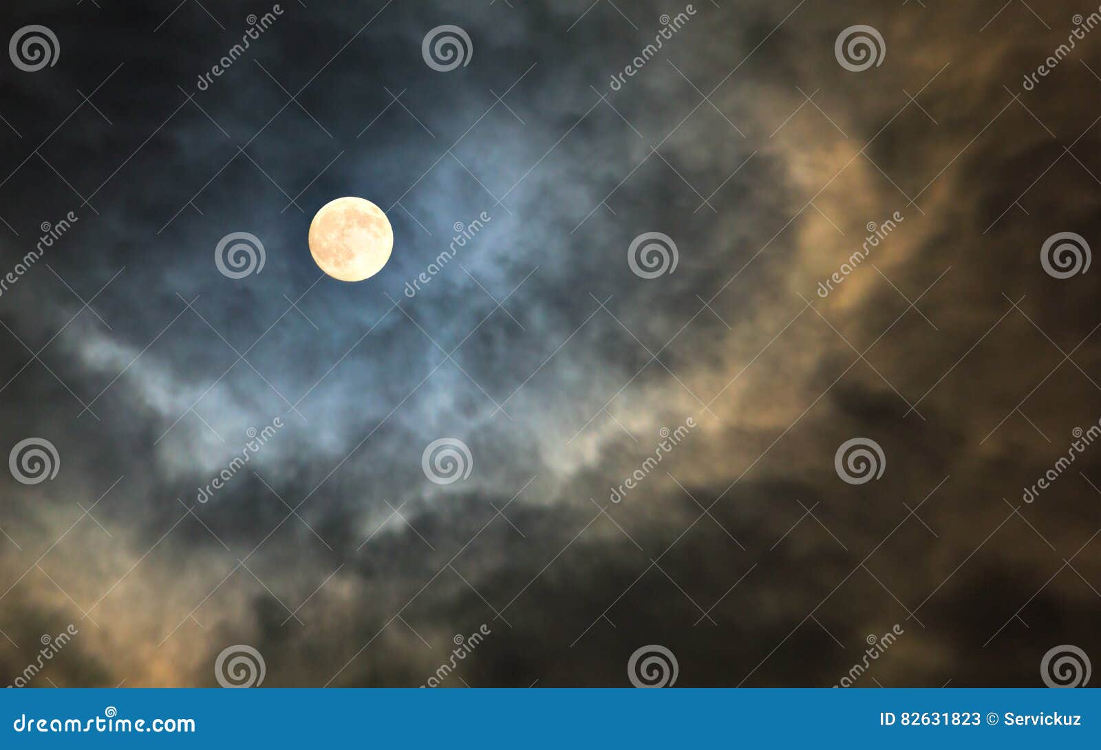 Mysterious Midnight Cloudy Sky with Full Moon and Moonlit Clouds Stock ...