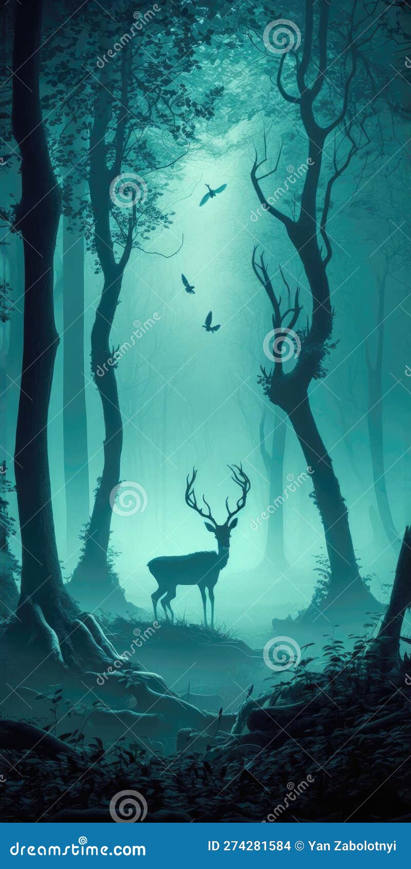 Mysterious Mistcovered Forest Mystical Creatures. Generative AI Stock ...