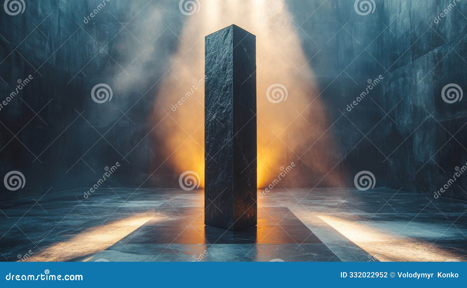 Mysterious Monolith in an Empty Room with Golden and Blue Lighting ...
