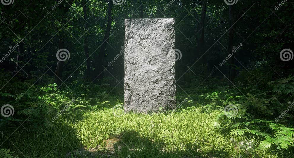 Mysterious Monolith in Lush Forest Stock Illustration - Illustration of primal, leaves: 340178749