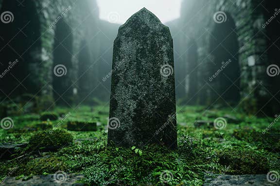 Mysterious Monolith in Misty Forest Stock Illustration - Illustration of mystical, tranquil ...