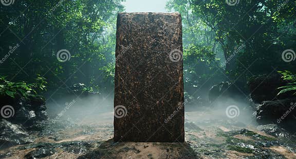 Mysterious Monolith in Misty Forest Stock Illustration - Illustration of landscape, eerie: 340179304