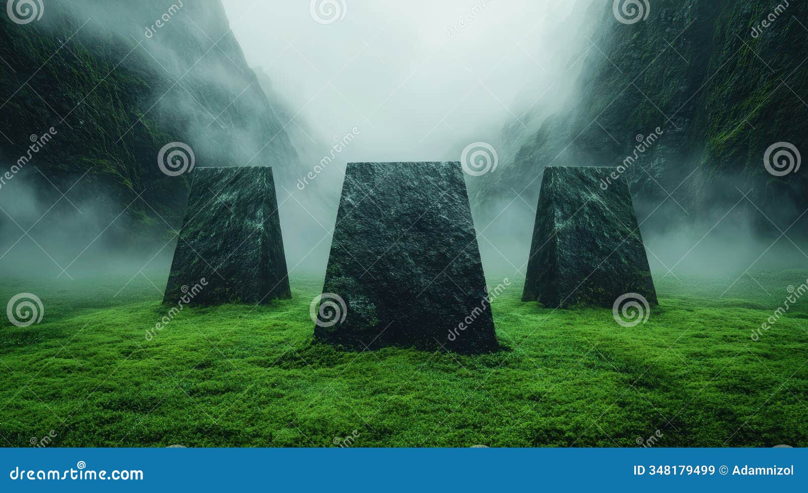 Monolithic Structures Rise From Abstract Background In Serene Harmony ...