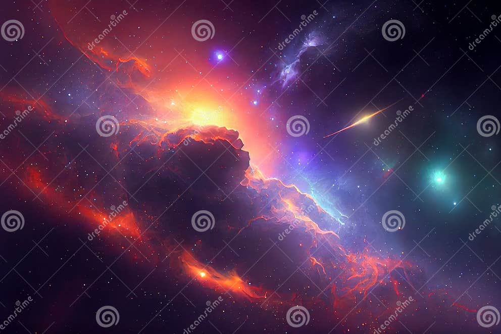 Mysterious Multi-colored Nebula in Space. Generative AI Stock ...