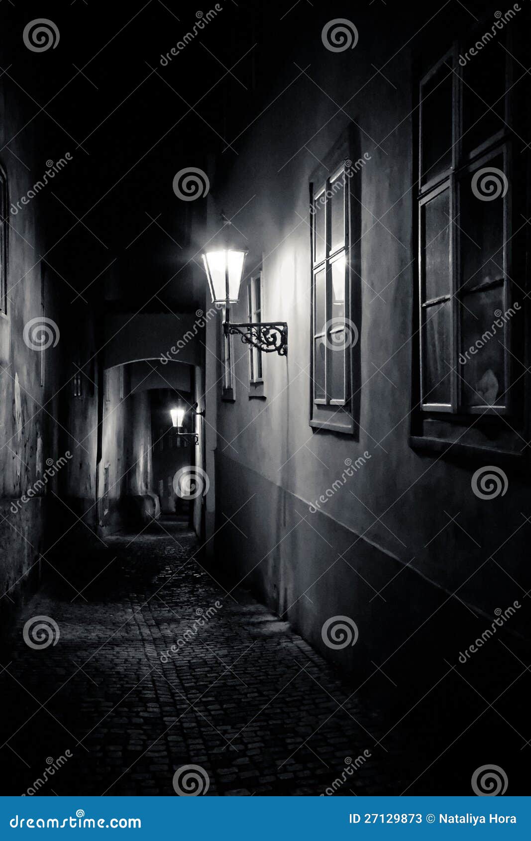 Mysterious Narrow Alley with Lanterns Stock Image - Image of outdoors ...