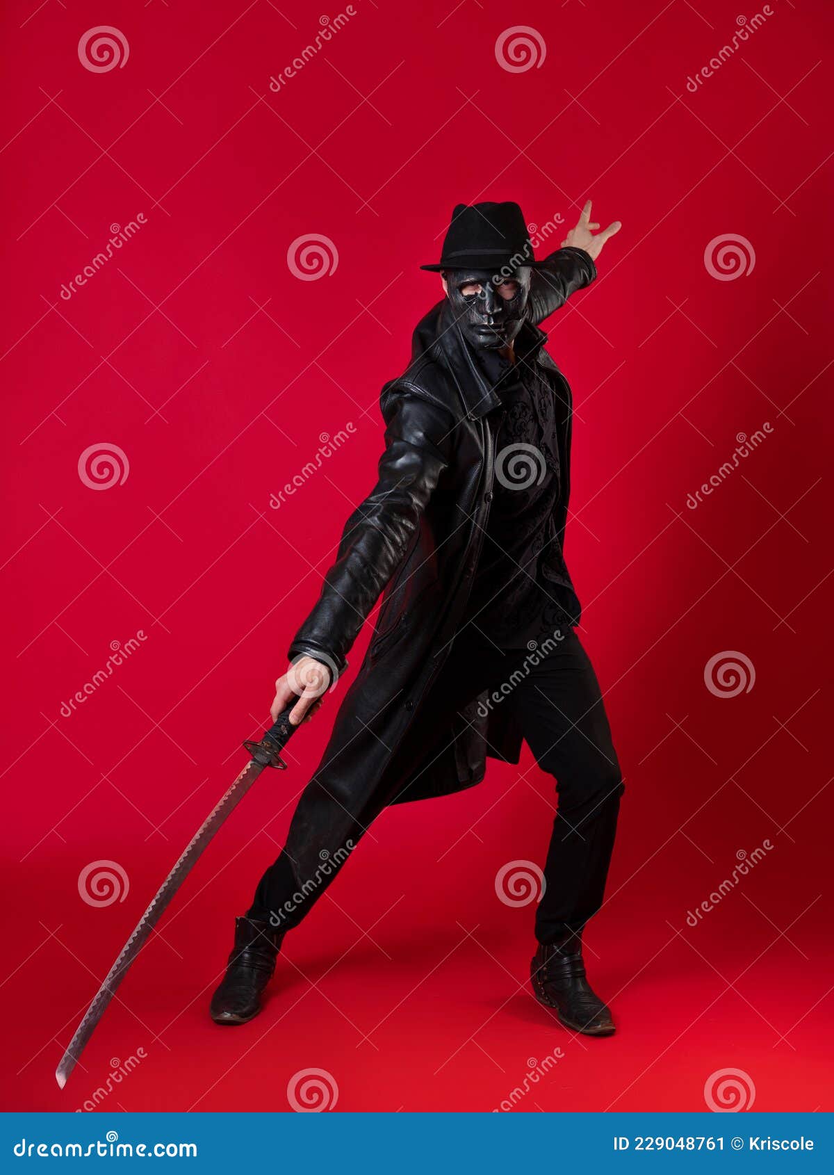 A Mysterious Ninja Assassin In A Noir Style A Man In Black Clothes Stock Image Image Of