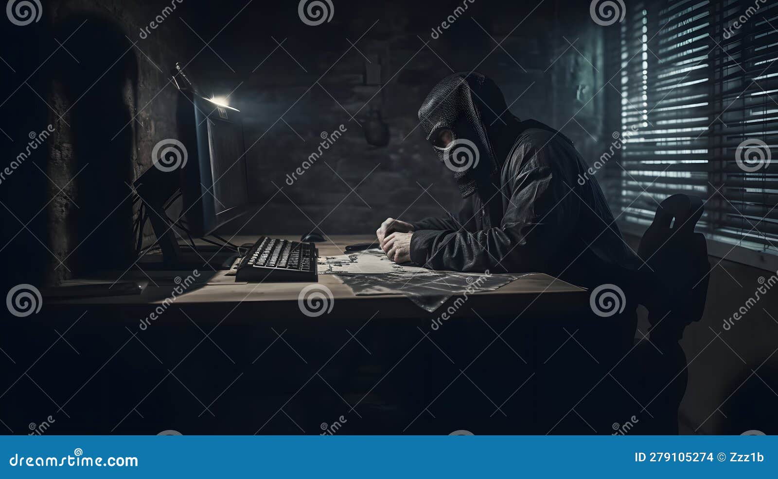 Mysterious Ninja Working with Computer in a Basement, Neural Network ...