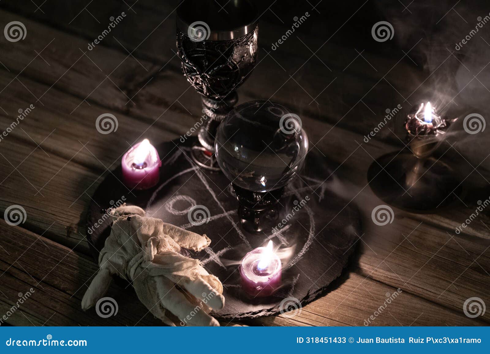 Mysterious Occult Ritual Setup with Crystal Ball and Candles. Stock ...