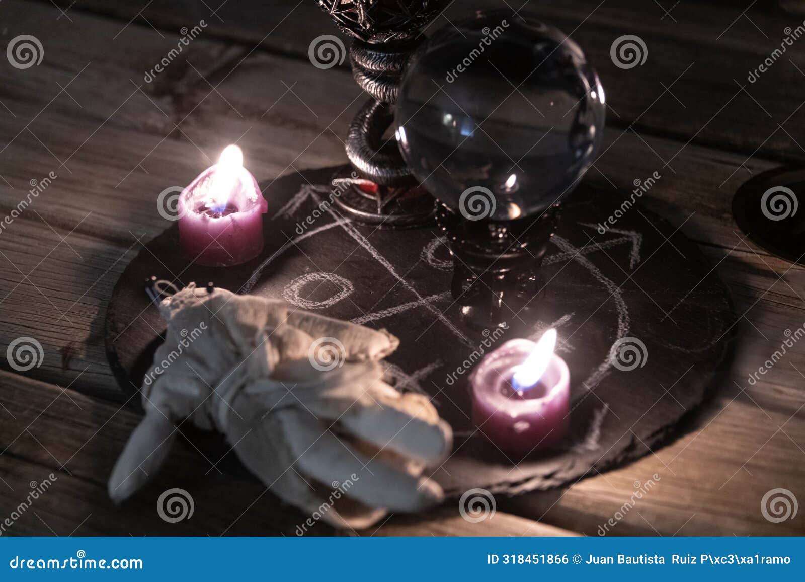 Mysterious Occult Ritual Setup with Crystal Ball and Candles. Stock ...