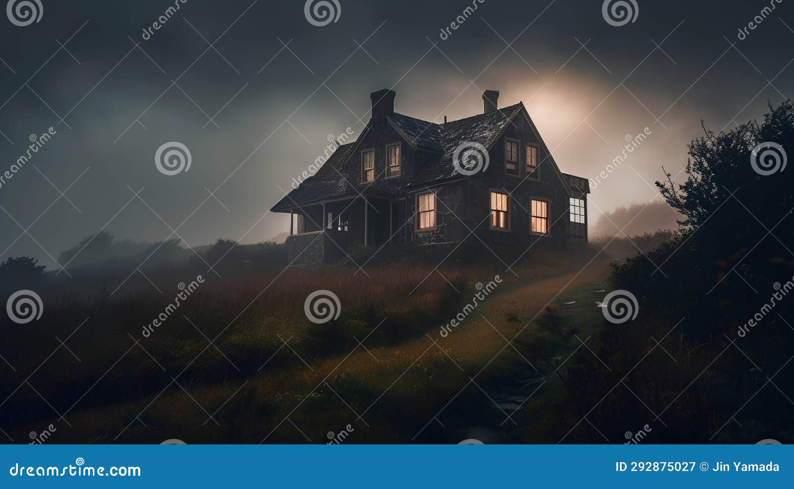 Mysterious Old House in the Fog, 3d Render. Stock Illustration ...