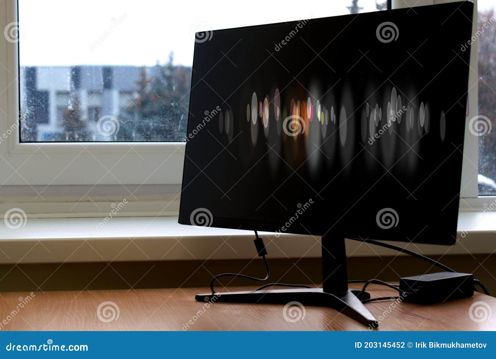 Mysterious Optical Illusion on Computer Screen in Office Desk Stock ...