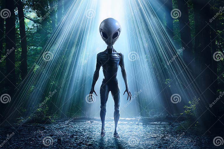 A Mysterious, Otherworldly Alien Entity in a Beam of Light Stock ...