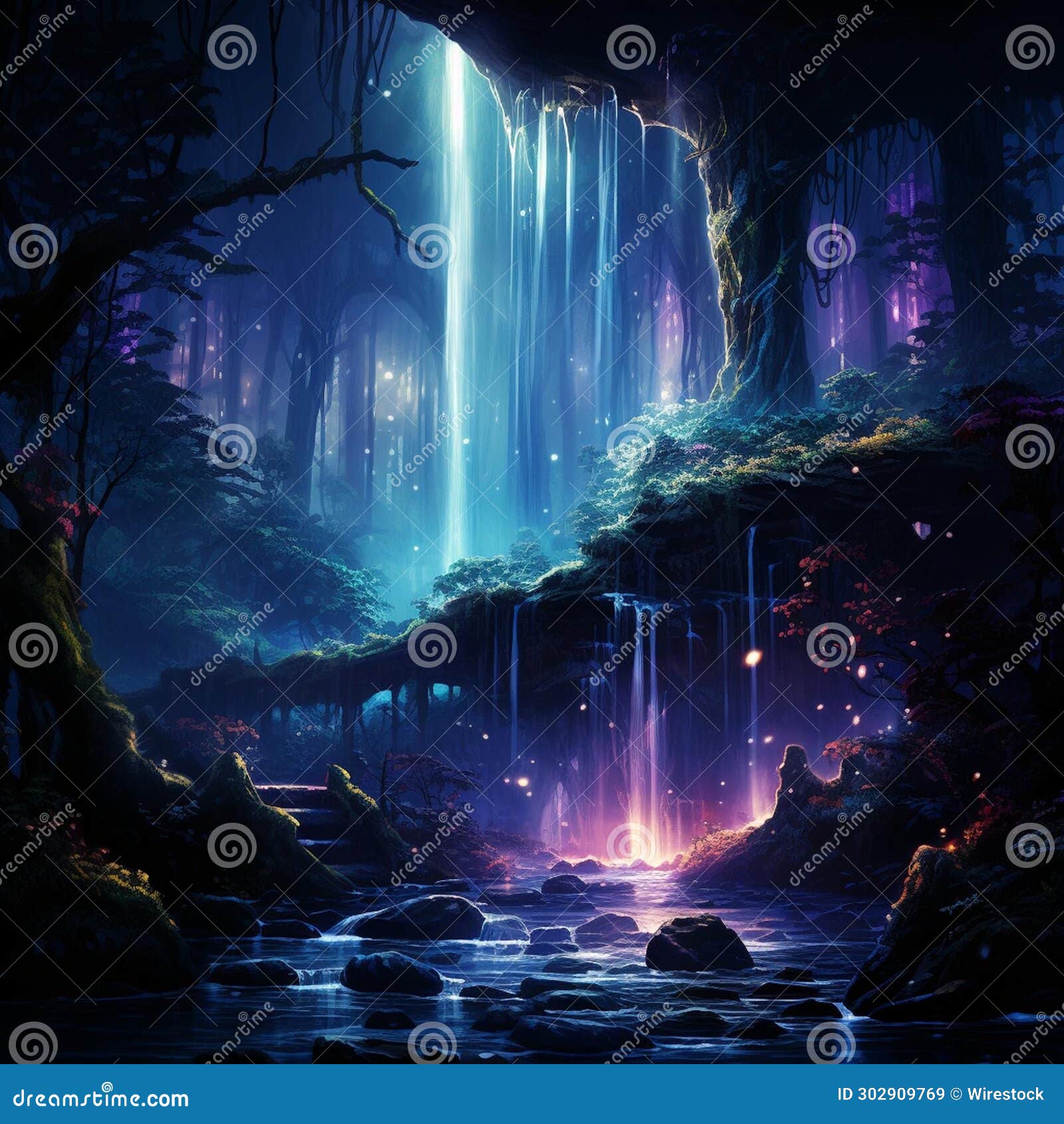 Mysterious, Otherworldly Cave Illuminated by a Moonlit Stream in a ...