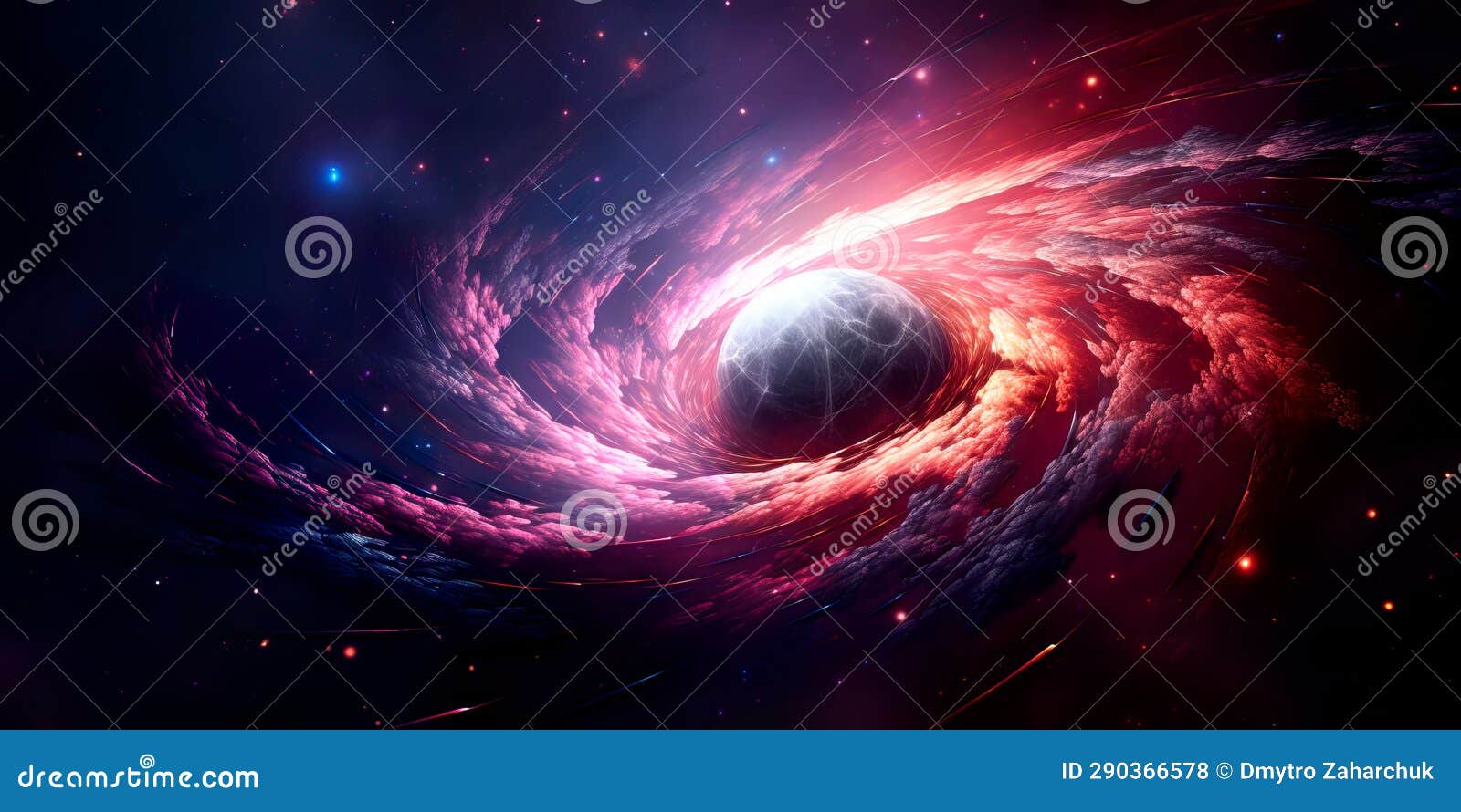 Mysterious Planet with a Vibrant Ring System, Orbiting within a Spiral ...