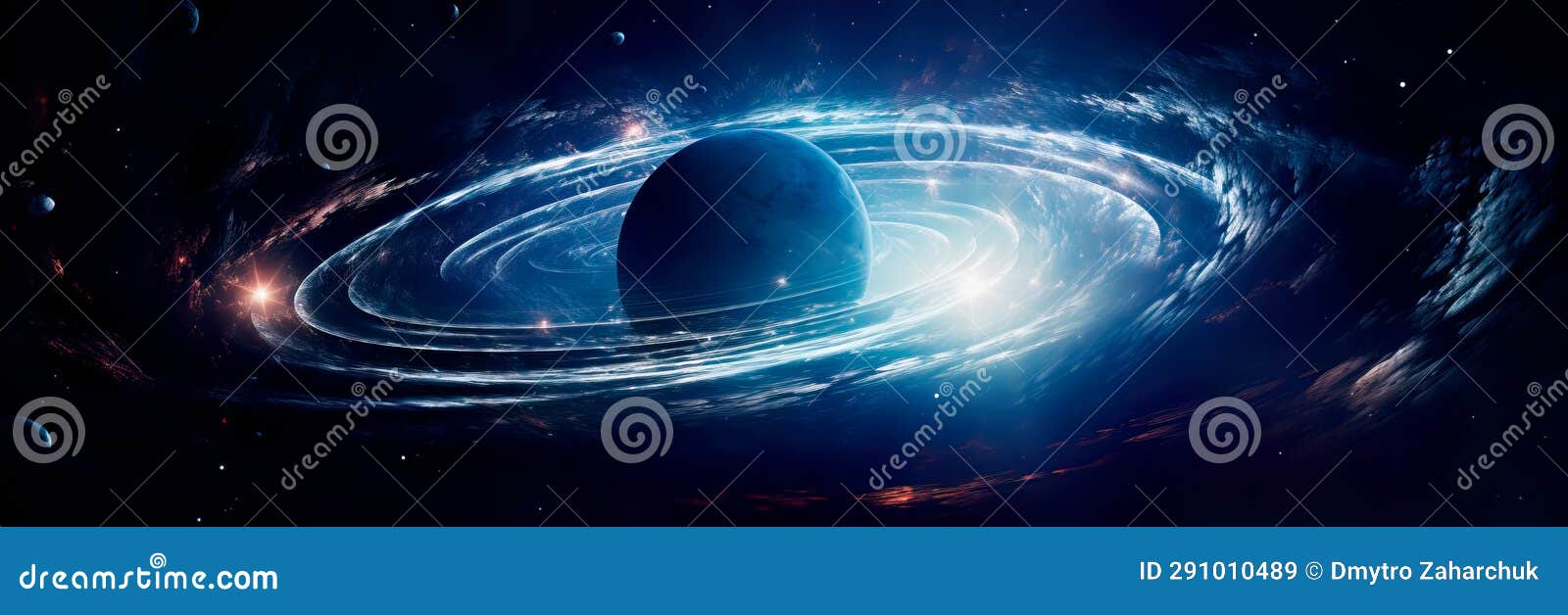 Mysterious Planet with a Vibrant Ring System, Orbiting within a Spiral ...