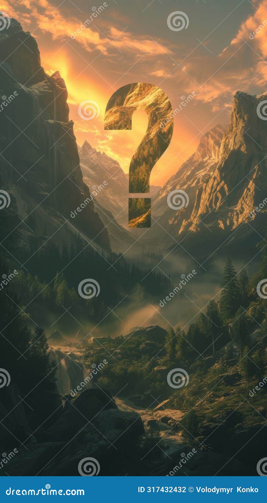 Mysterious Question Mark Floating Over a Surreal Mountain Landscape at ...
