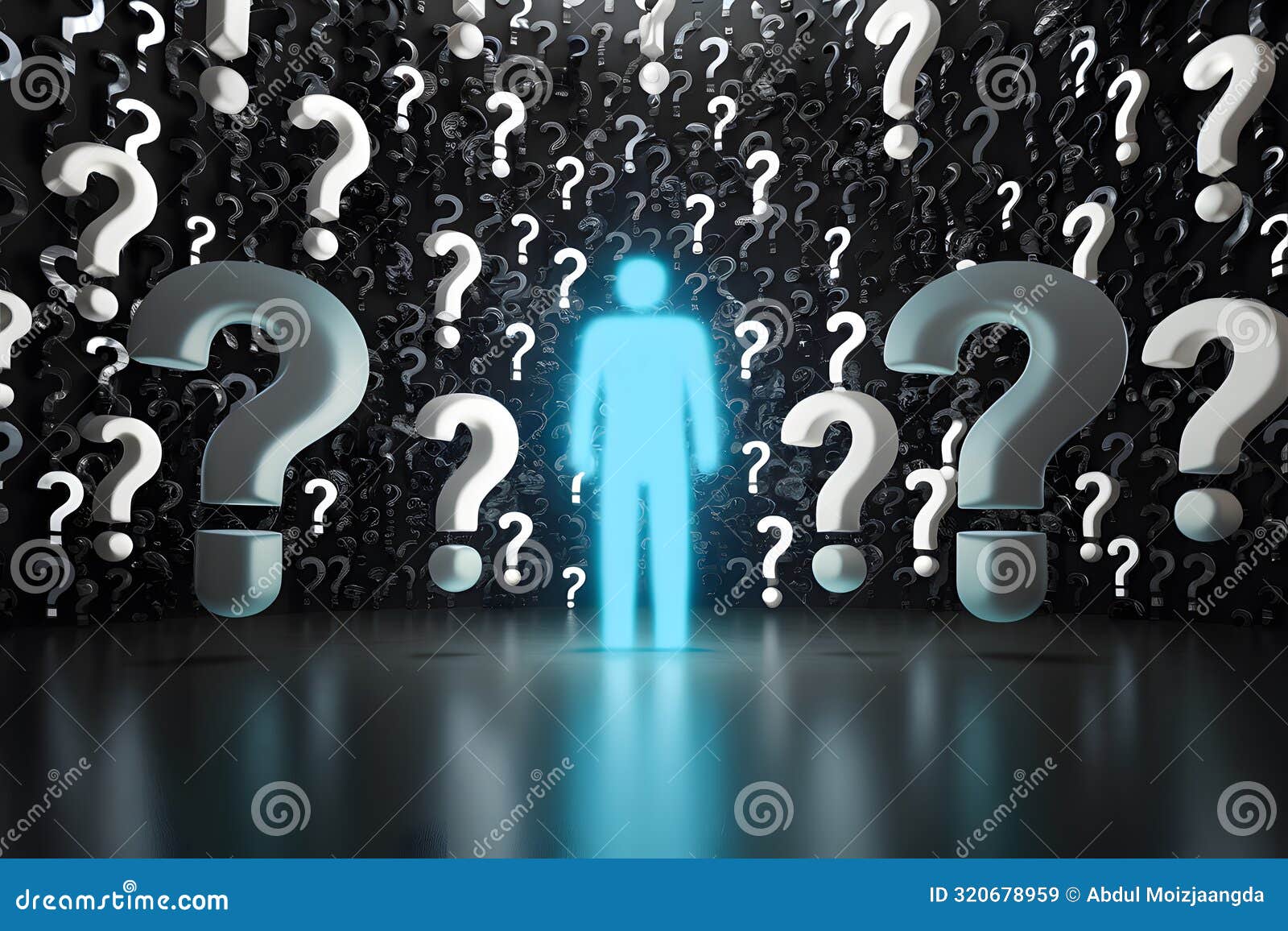 Mysterious Room with Floating Question Marks, Illuminated by a Blue ...