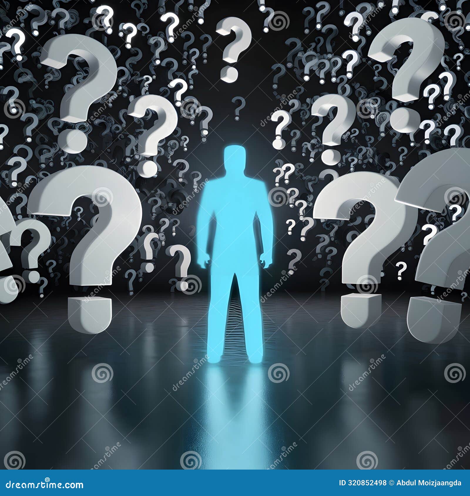 Mysterious Room with Floating Question Marks, Illuminated by a Blue ...