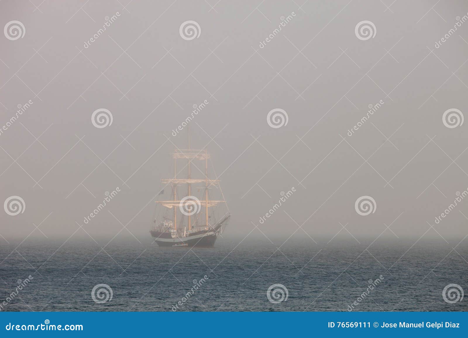 Mysterious Sailing Ship Surrounded Fog Stock Image - Image of morning ...