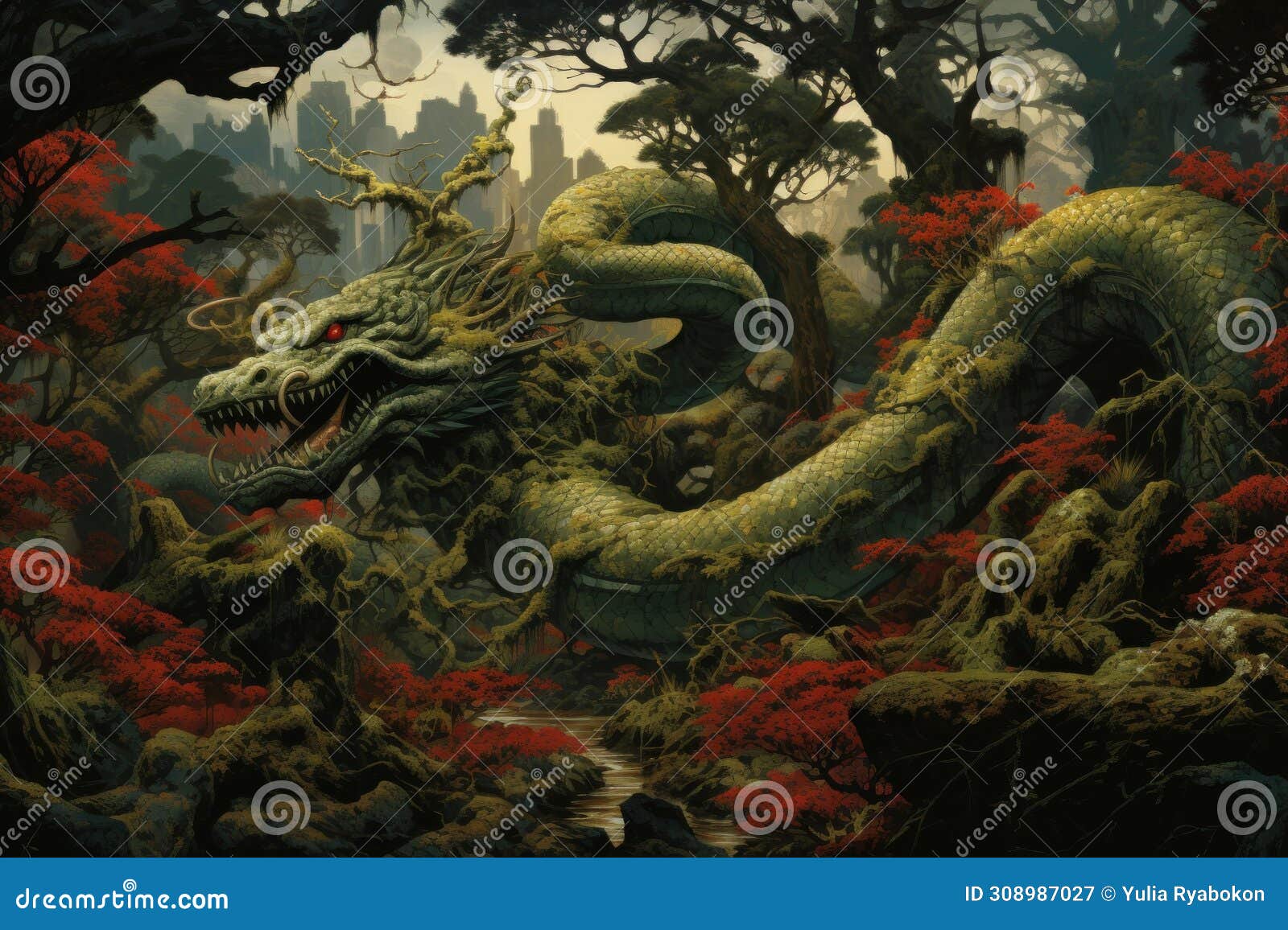 Mysterious Samurai Serpent Snake Forest. Generate Ai Stock Illustration ...