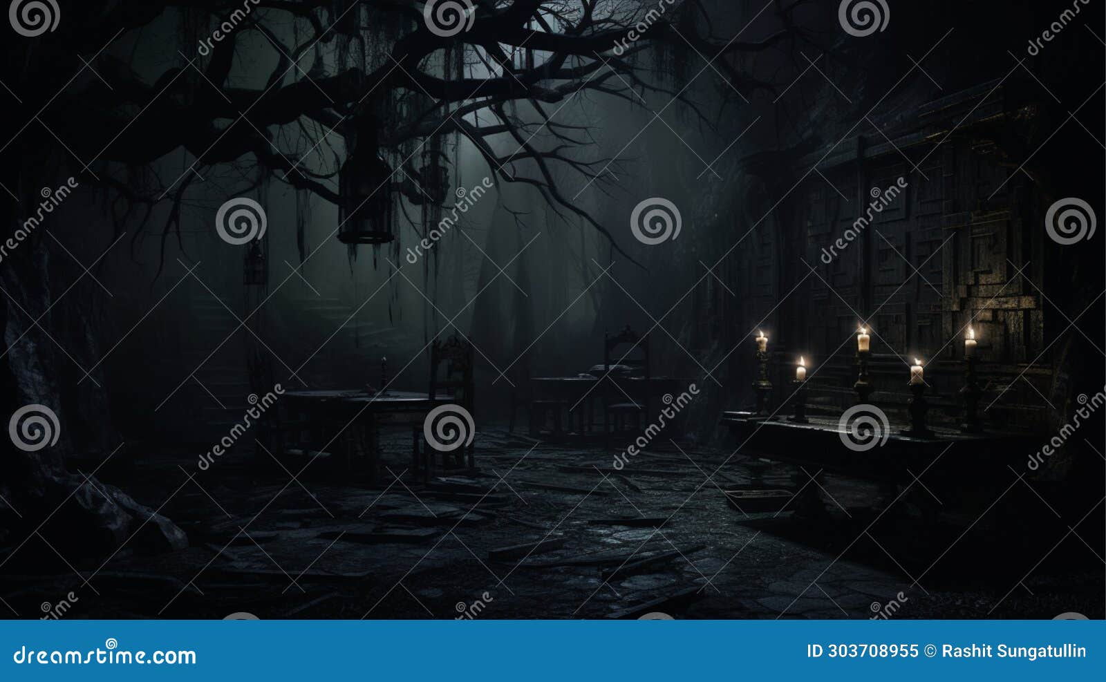 Mysterious Scene with Dim Lighting Stock Illustration - Illustration of ...