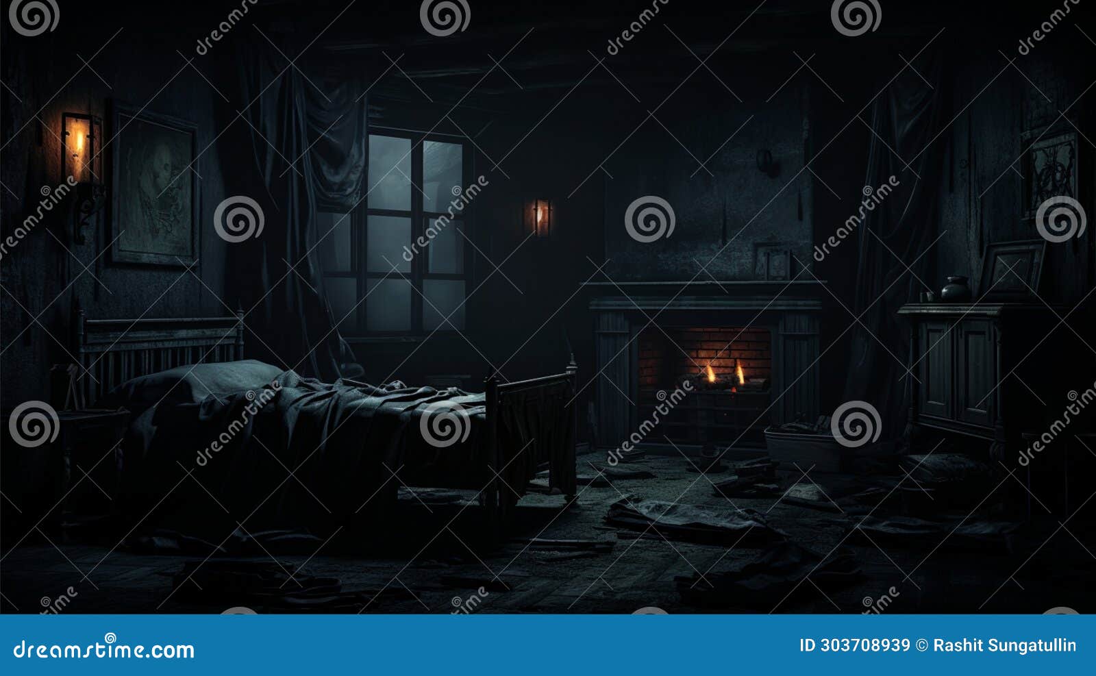 Mysterious Scene with Dim Lighting Stock Illustration - Illustration of ...