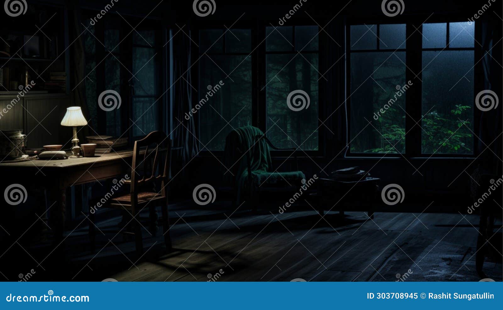 Mysterious Scene with Dim Lighting Stock Illustration - Illustration of ...